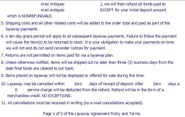 Art Dealers Inventory and Business Management Software Layaway Agreement